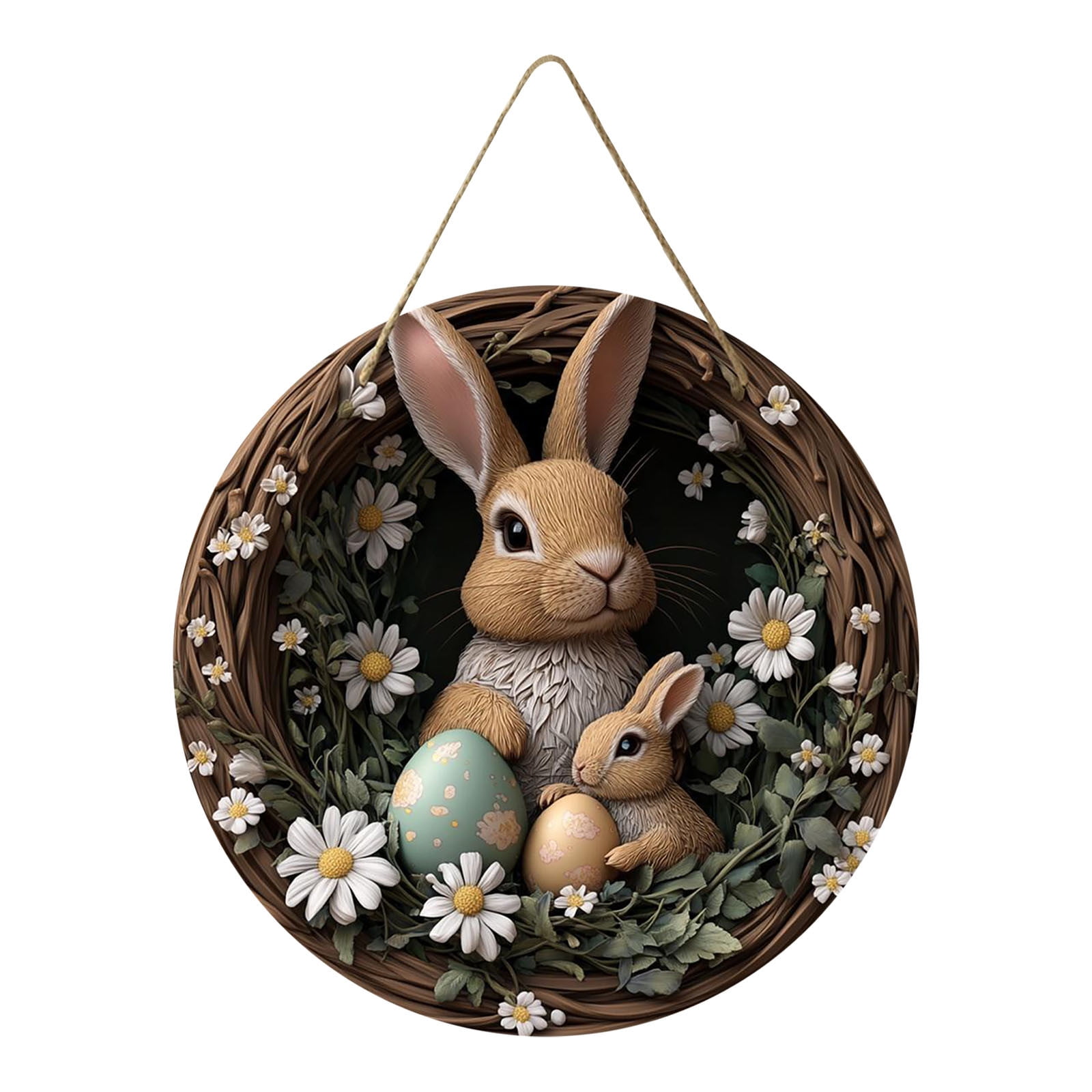 Easter Wooden Hanging Sign Cute Bunny Welcome Door Hanger Rustic Easter ...