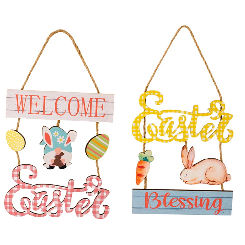 Easter Wooden Hanging Sign, Rustic Easter Wooden Door Hanger Easter ...