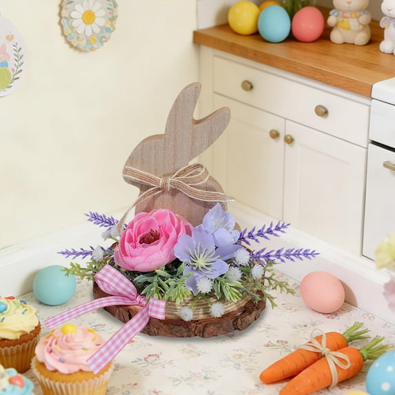 Easter Wooden Ornament Easter Egg Simulation Flower Rabbits Ornament ...