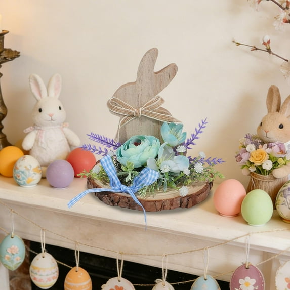 Easter Wooden Ornament Easter Egg Simulation Flower Rabbits Ornament ...