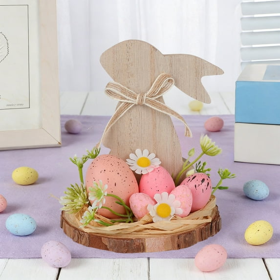 Easter Wooden Ornaments, Rabbits and Eggs Desktop Decoration, Bucolic ...