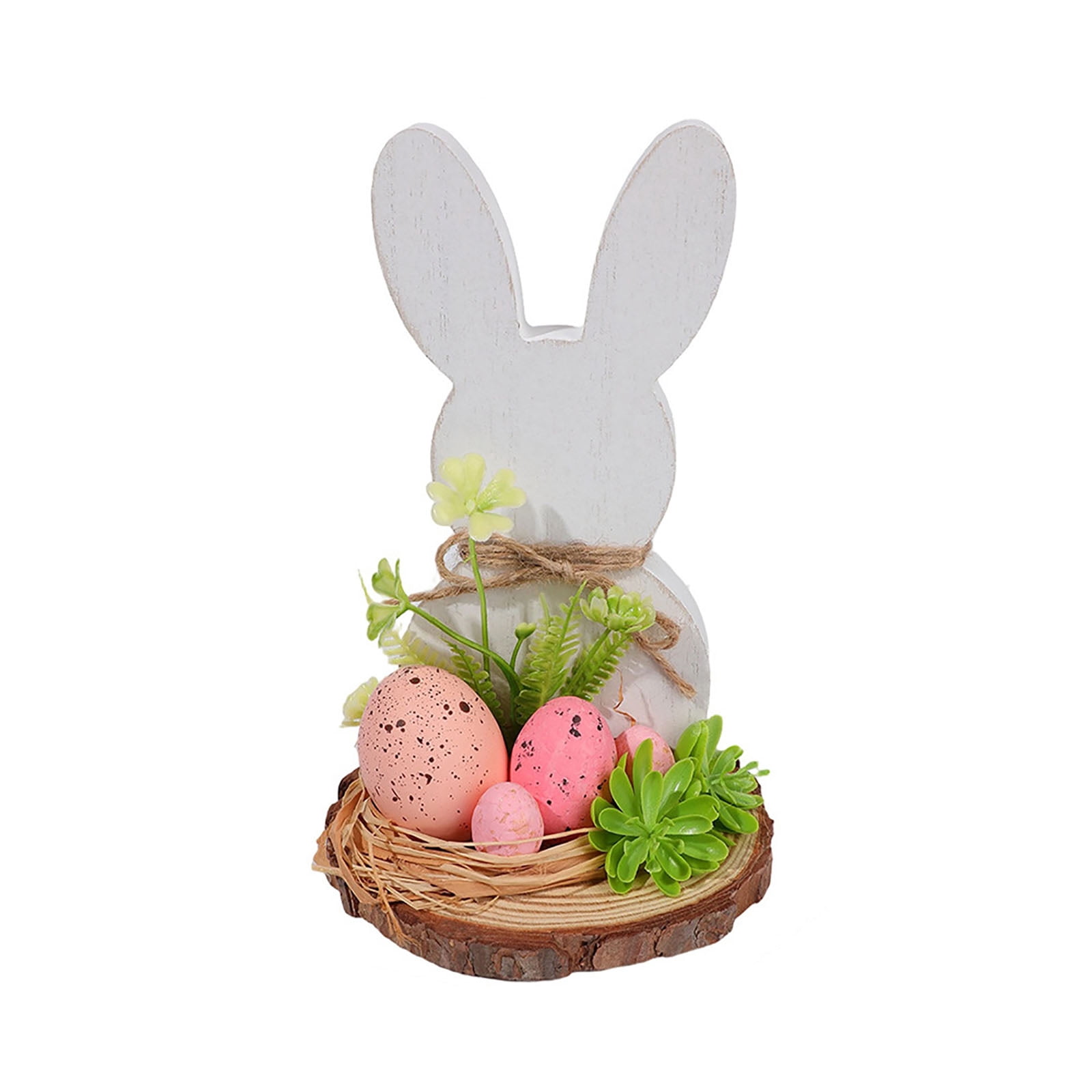 Easter Wooden Rabbit Figurine with Realistic Eggs and Artificial ...