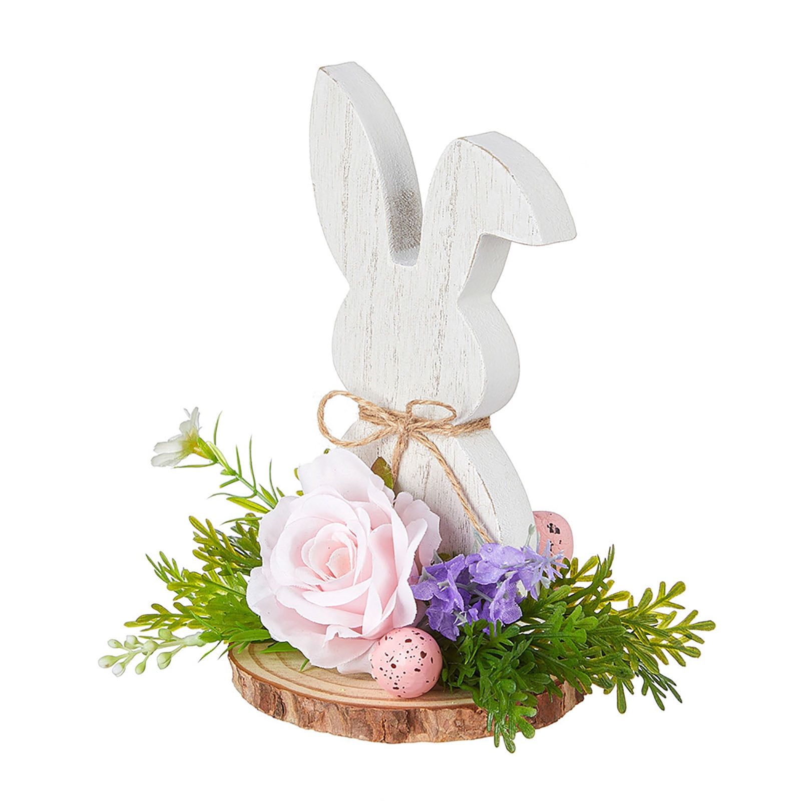 Easter Wooden Rabbit Figurine with Realistic Eggs and Artificial ...