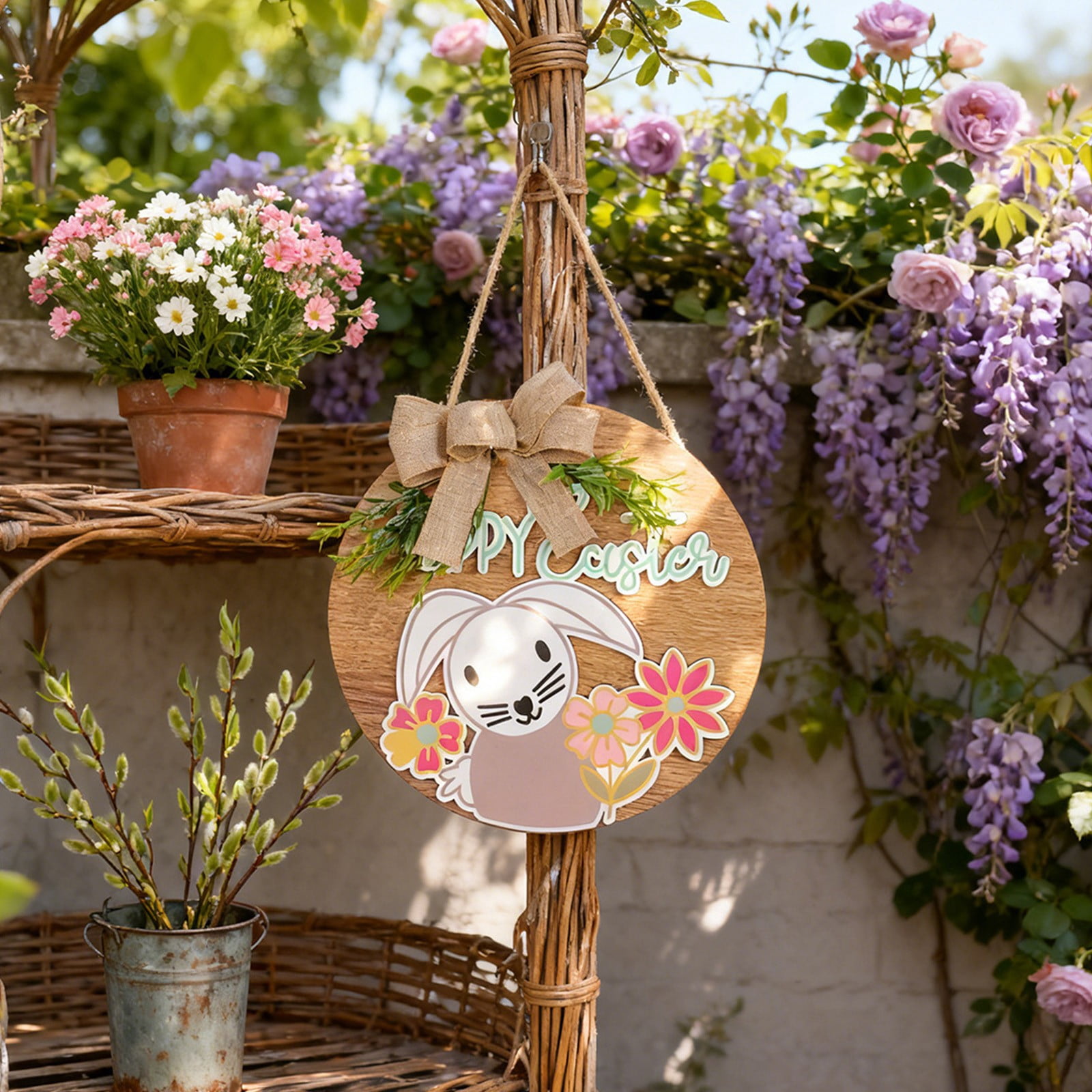 Easter Wooden Sign Garland with Rabbits Decorative Pendant Outdoor ...