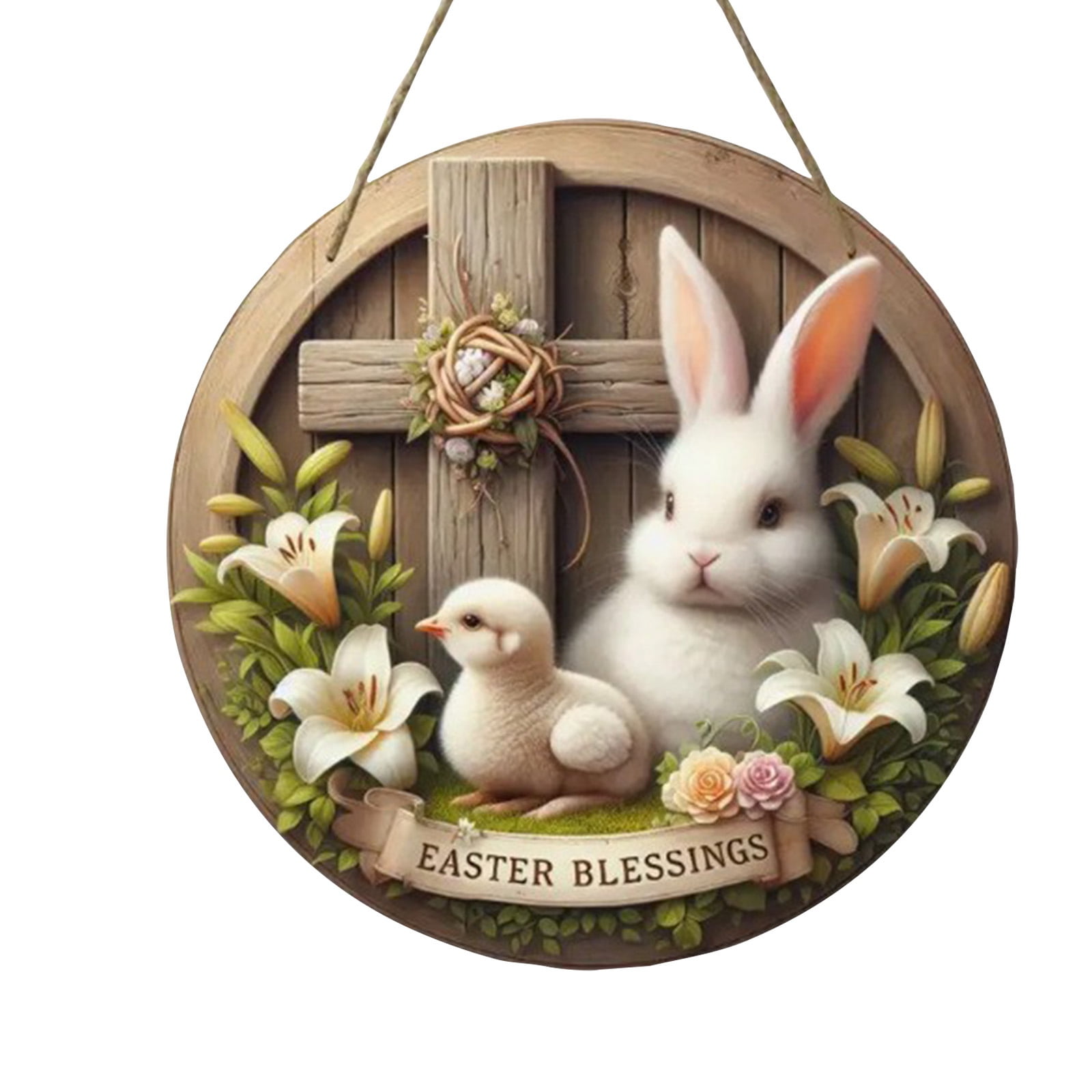 Easter Wooden Sign Hanging Welcome Door Plaque 20*20Cm Round Wooden ...