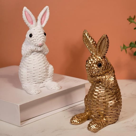 Easter Woven Bunnies, White Resin Bunny Set for Garden, Easter Woven ...