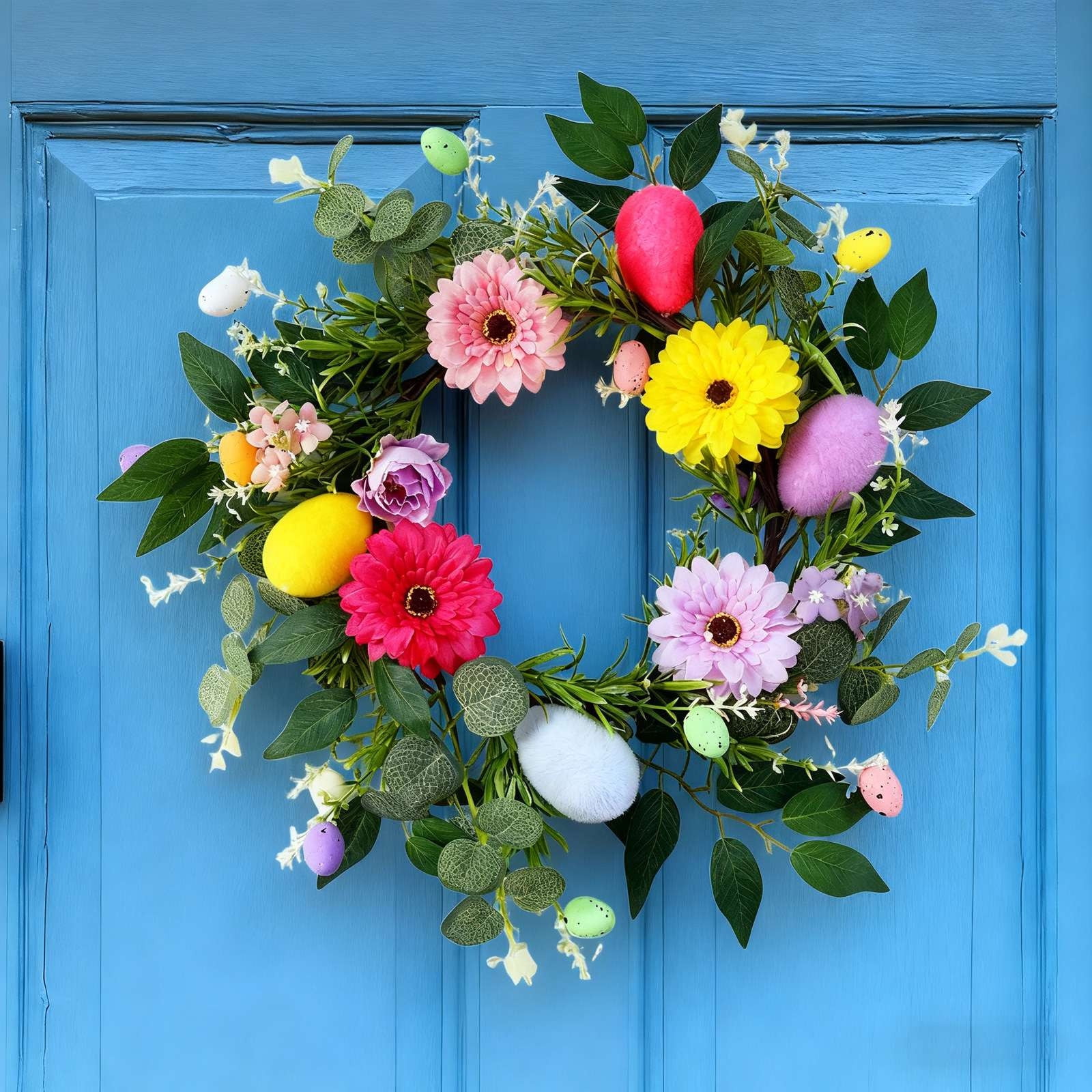 Easter Wreath Artificial Flowers, Spring Easter Egg Wreath, Plastic ...