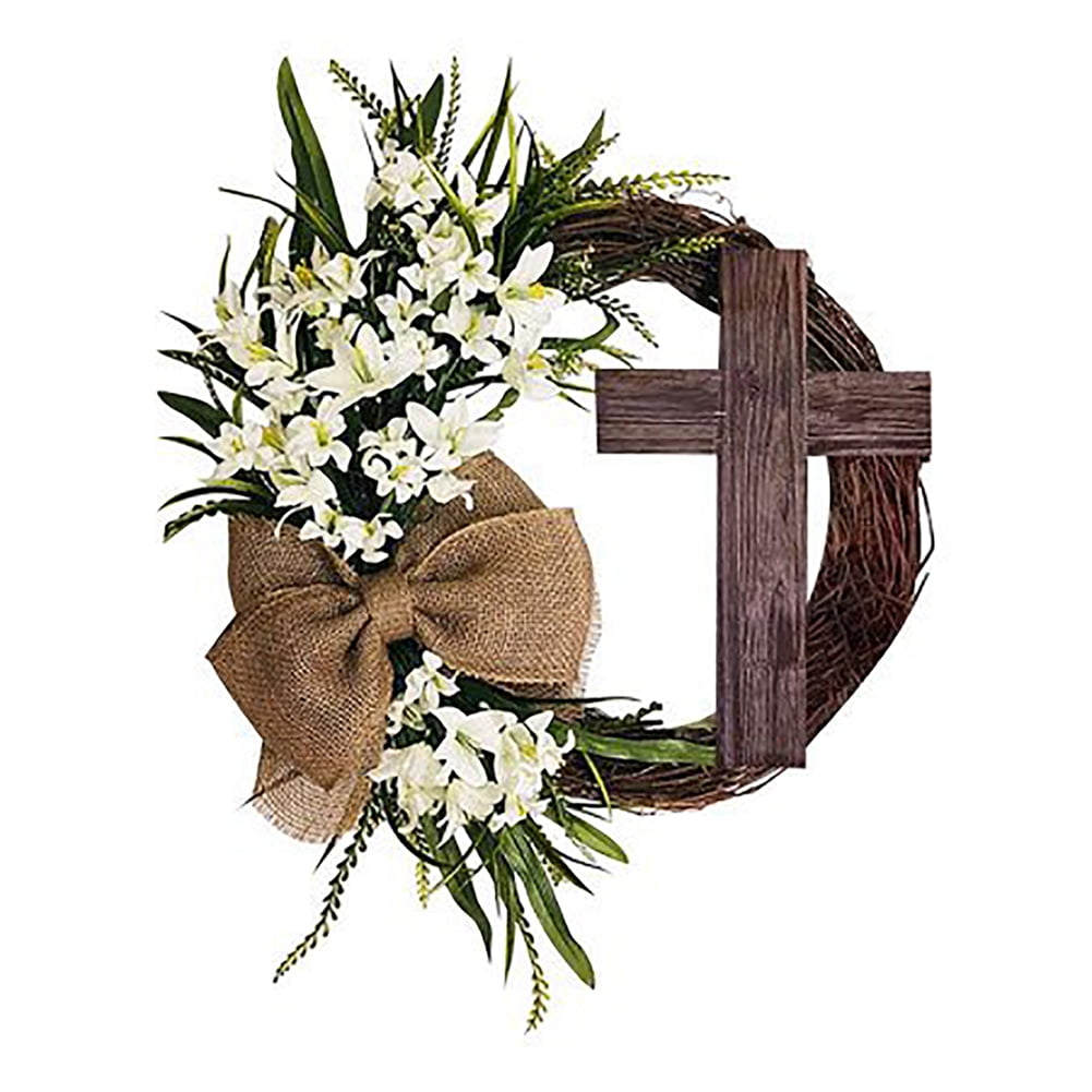 Easter Wreath with Cross - He is Risen,16'' Simulation Flower Lily ...