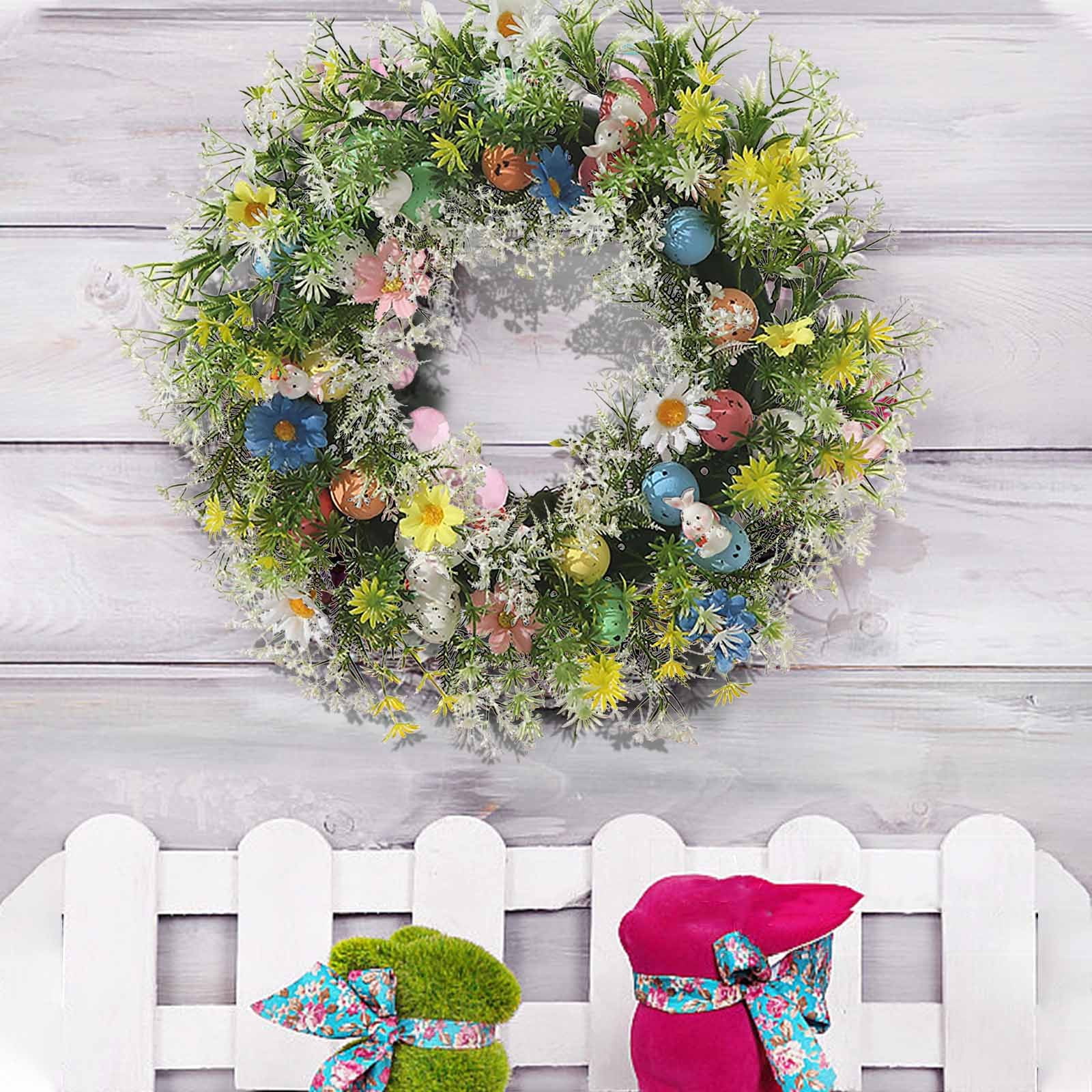 Easter Wreath Decorations - Cute Rabbits & Simulated Flowers, Outdoor ...