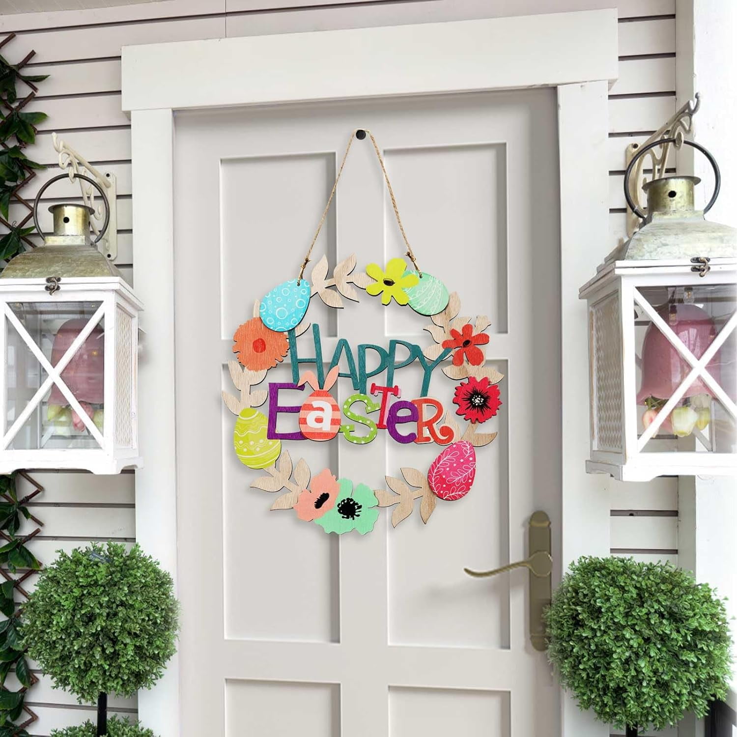 Easter Wreath Decorations for Front Door Outdoor, 12 Inch 3D Wooden ...