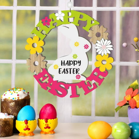 Easter Wreath Decorations for Front Door Outdoor, 12 Inch Wooden Easter ...