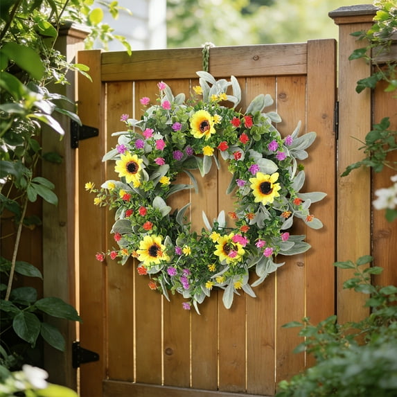 Easter Wreath Door Decor, Bunny Ear Sunflower Artificial Floral Wreath ...