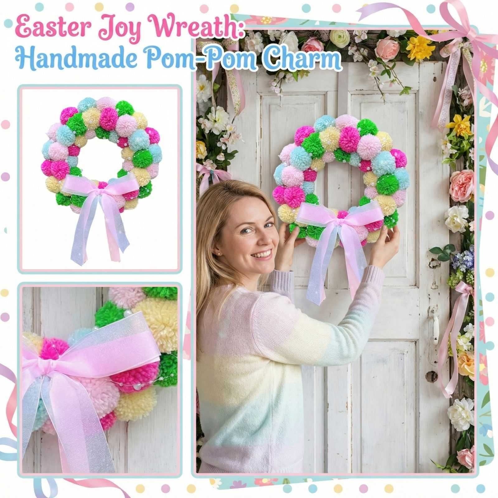 Easter Wreath Door Decoration Hanging Floral Circle, Plush Balls For ...