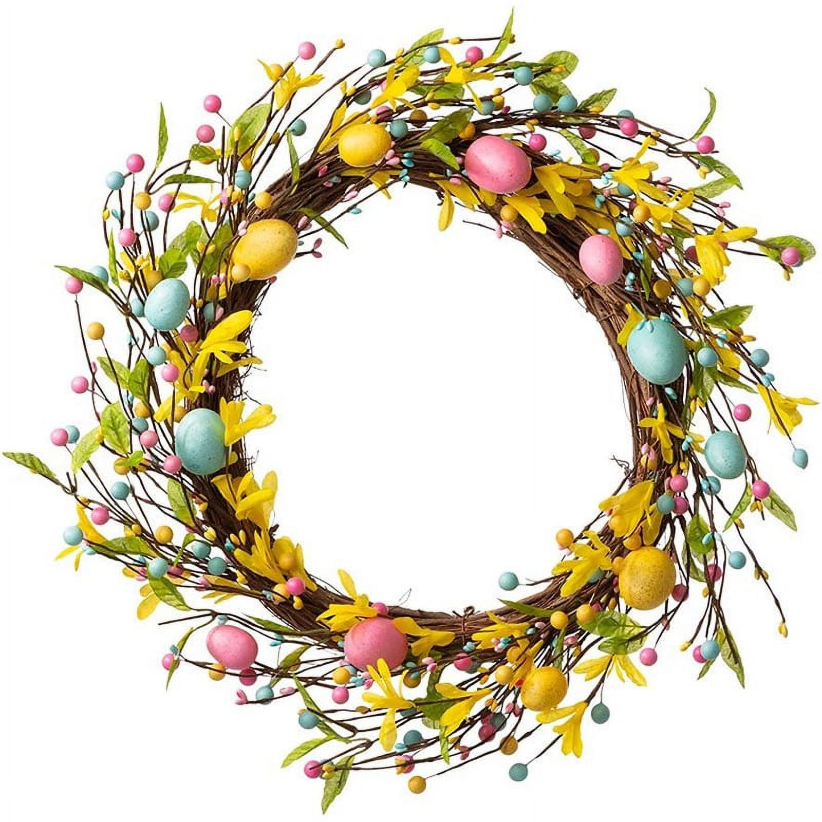 Easter Wreath - Large 22" with Faux Pastel Easter Eggs, Berries ...