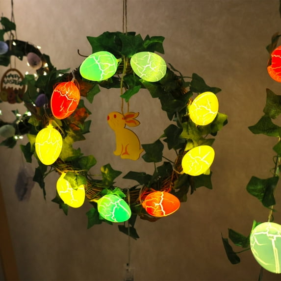 Easter Wreath Light String - 20cm LED Holiday Decor, Colorful Rabbit ...