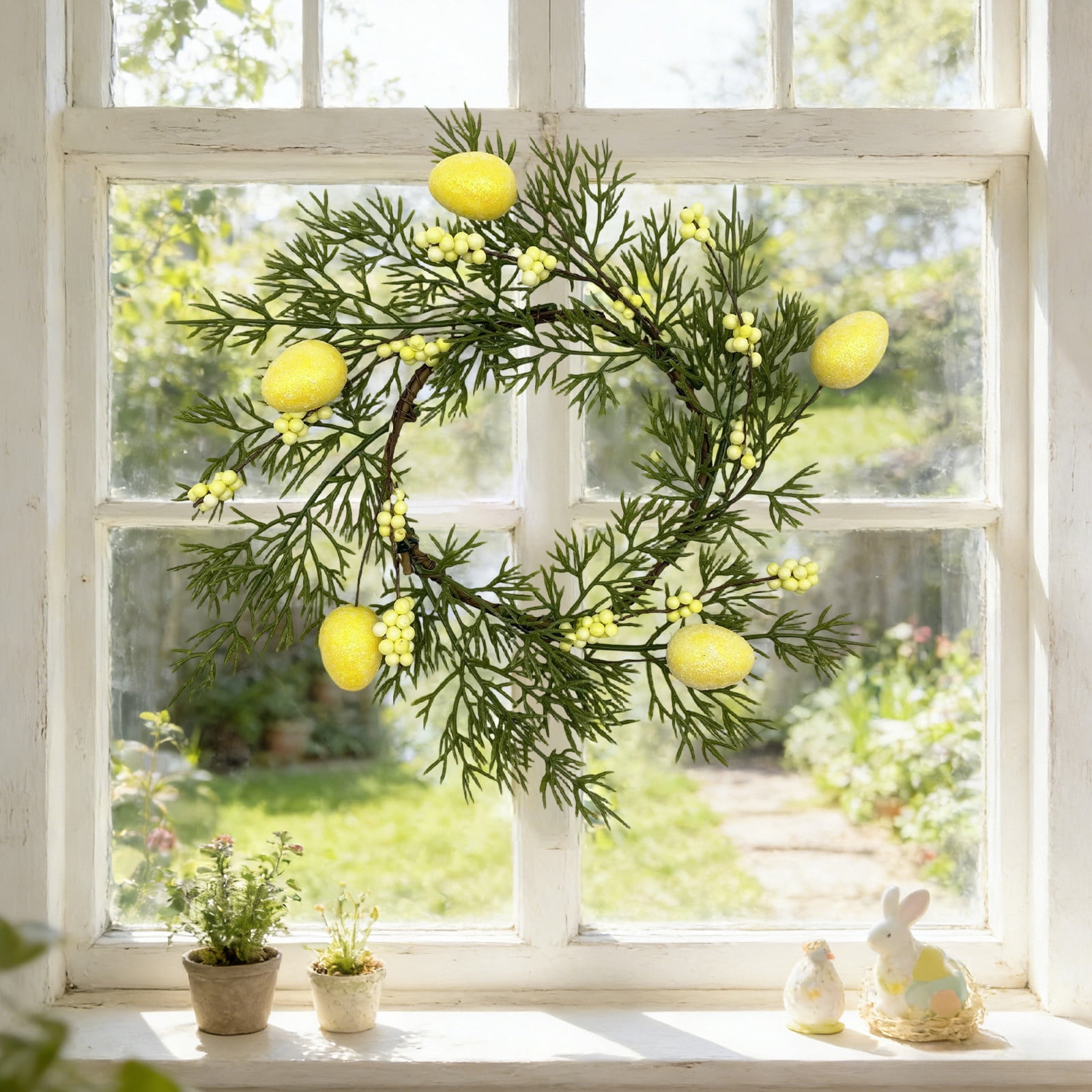 Easter Wreath Spring Decorative Garland with Rattan Base and Colorful ...