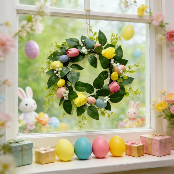 Easter Wreath Spring Tulips Roses Eggs Door Hanging Decoration F ...