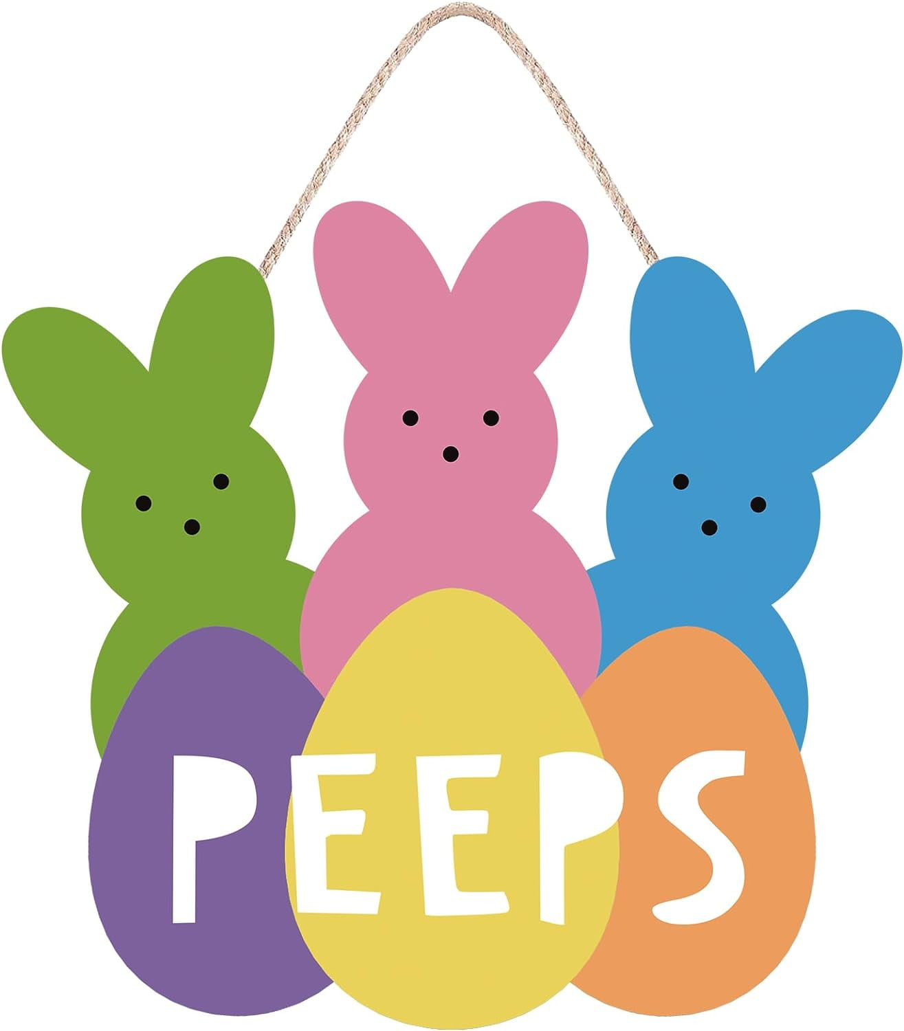 Easter Wreath, Welcome Peeps Easter Door Decorations, Cute Bun-ny Wood ...