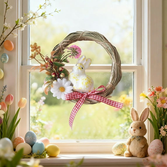 Easter Wreath Woven Twig Tear-Drop Rope Dangling Colorful Easter ...