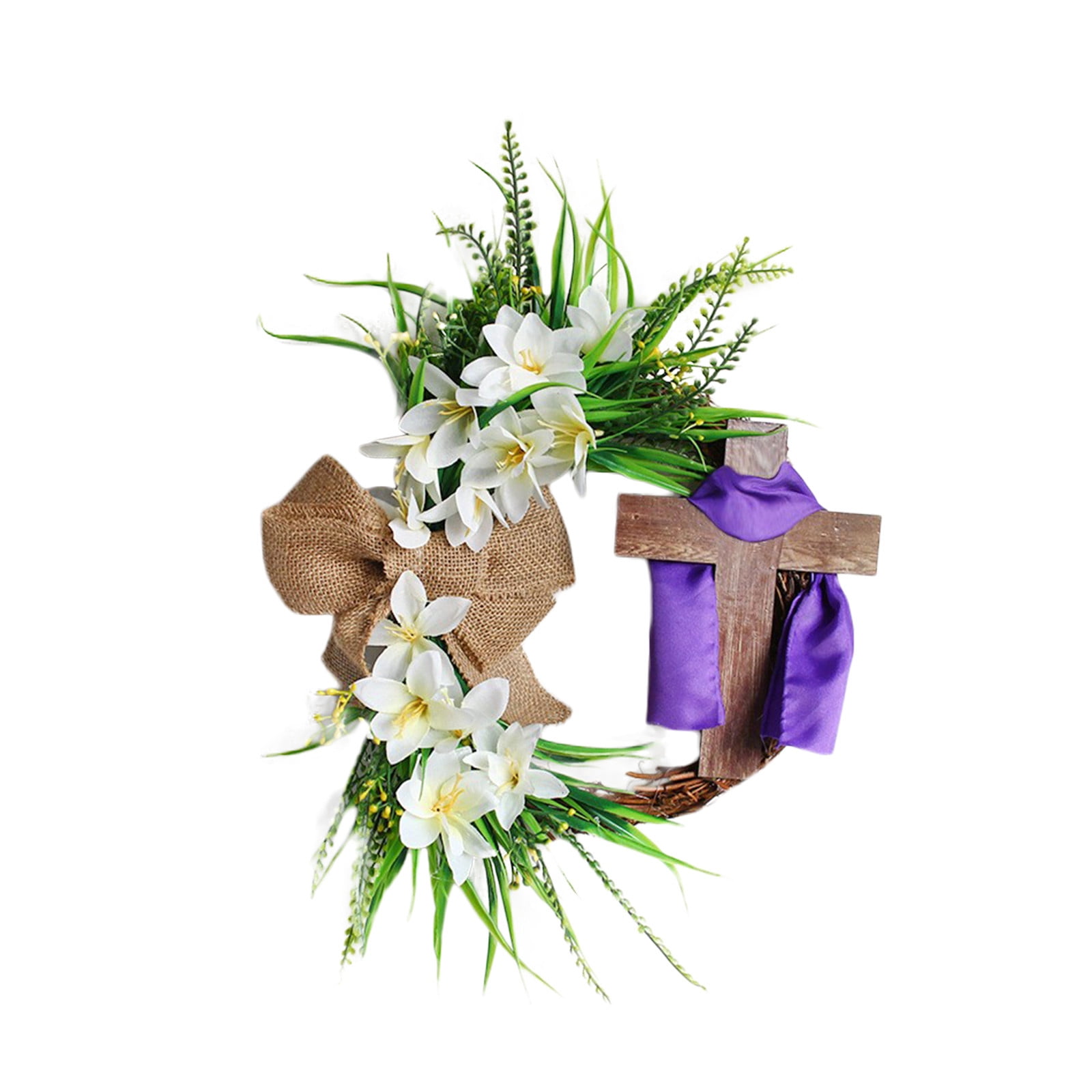 Easter Wreath with Cross 37cm Flower Lily & Tulip Bow Silk Scarf ...