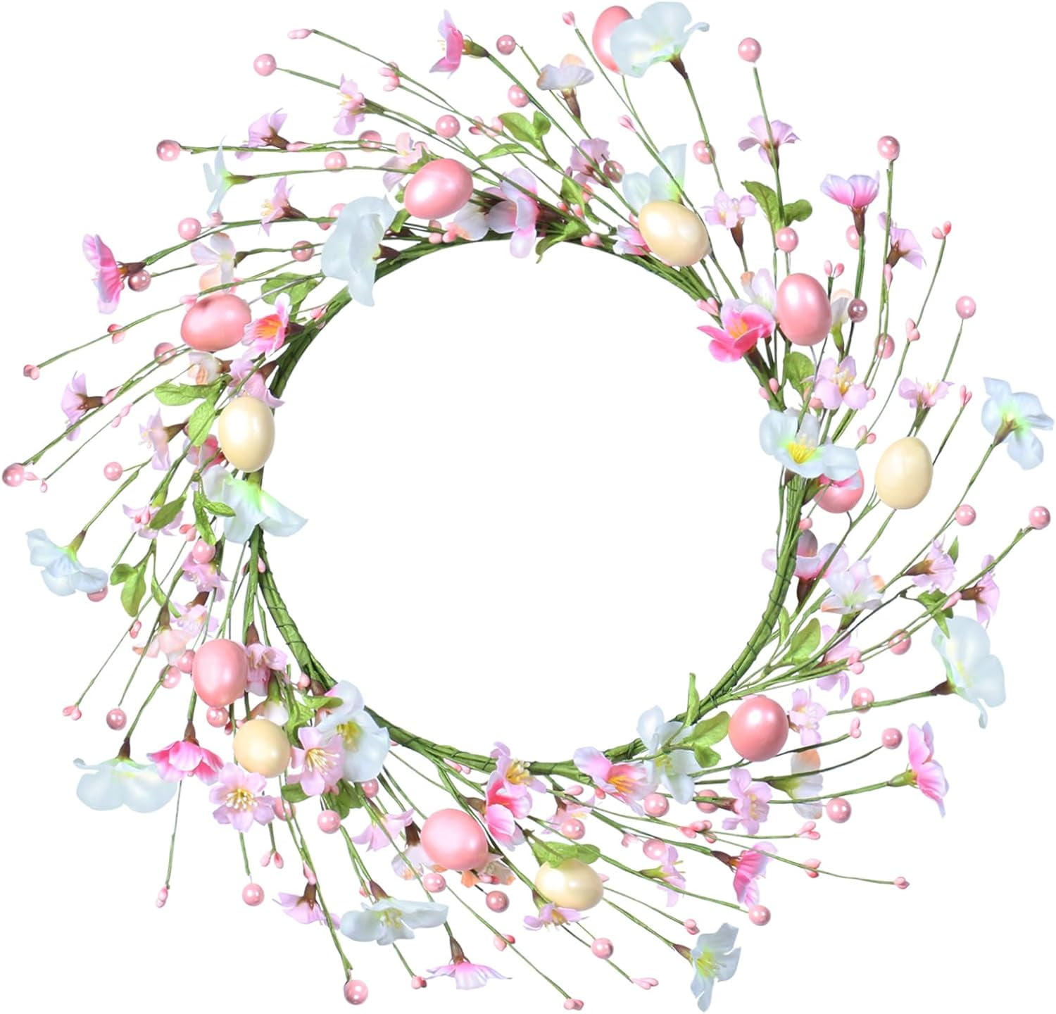 Easter Wreaths for Front Door, 15.7Inch Artificial Easter Pink Egg ...