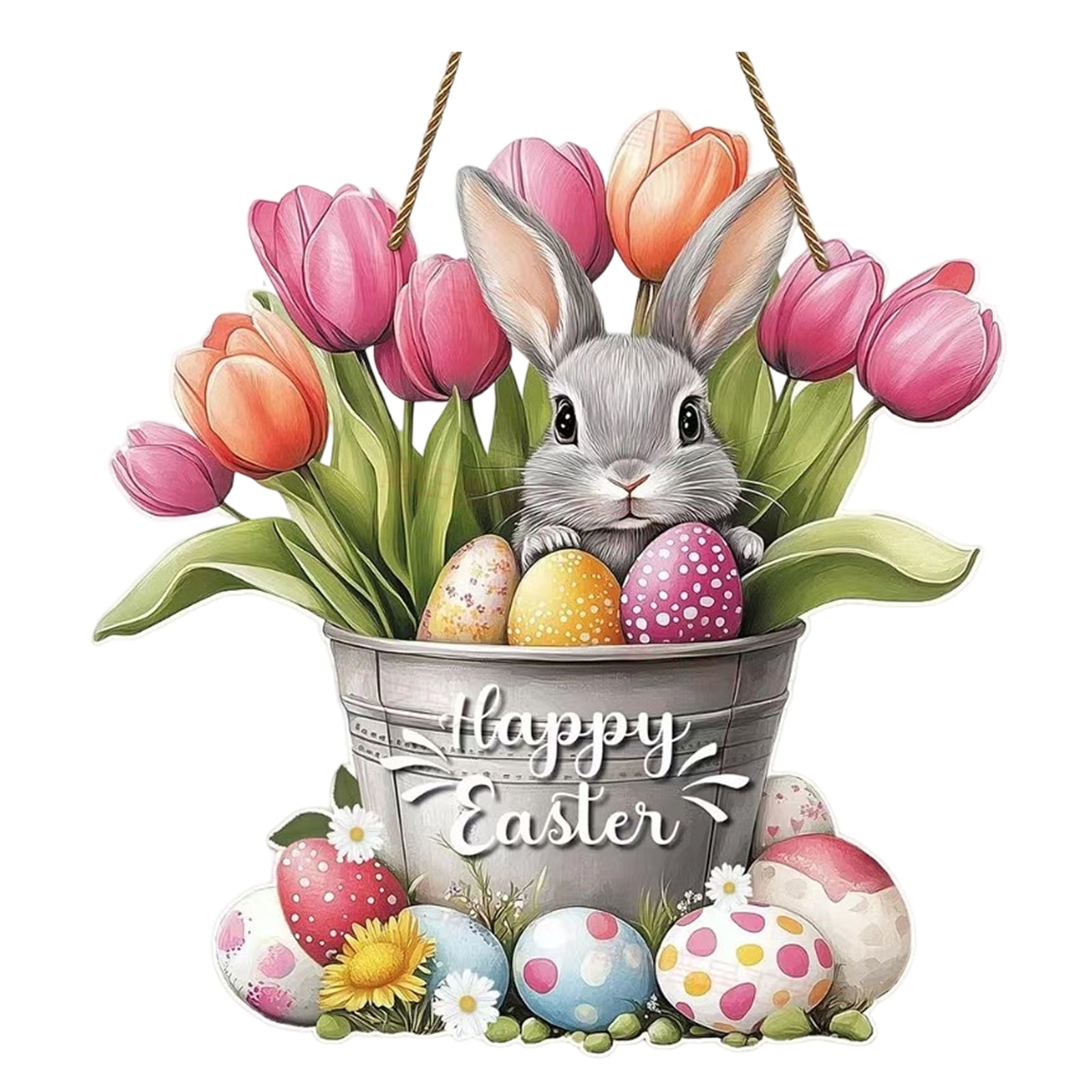 Easter Wreaths for Front Door Bunny Welcome Wood Sign Door Hanger ...