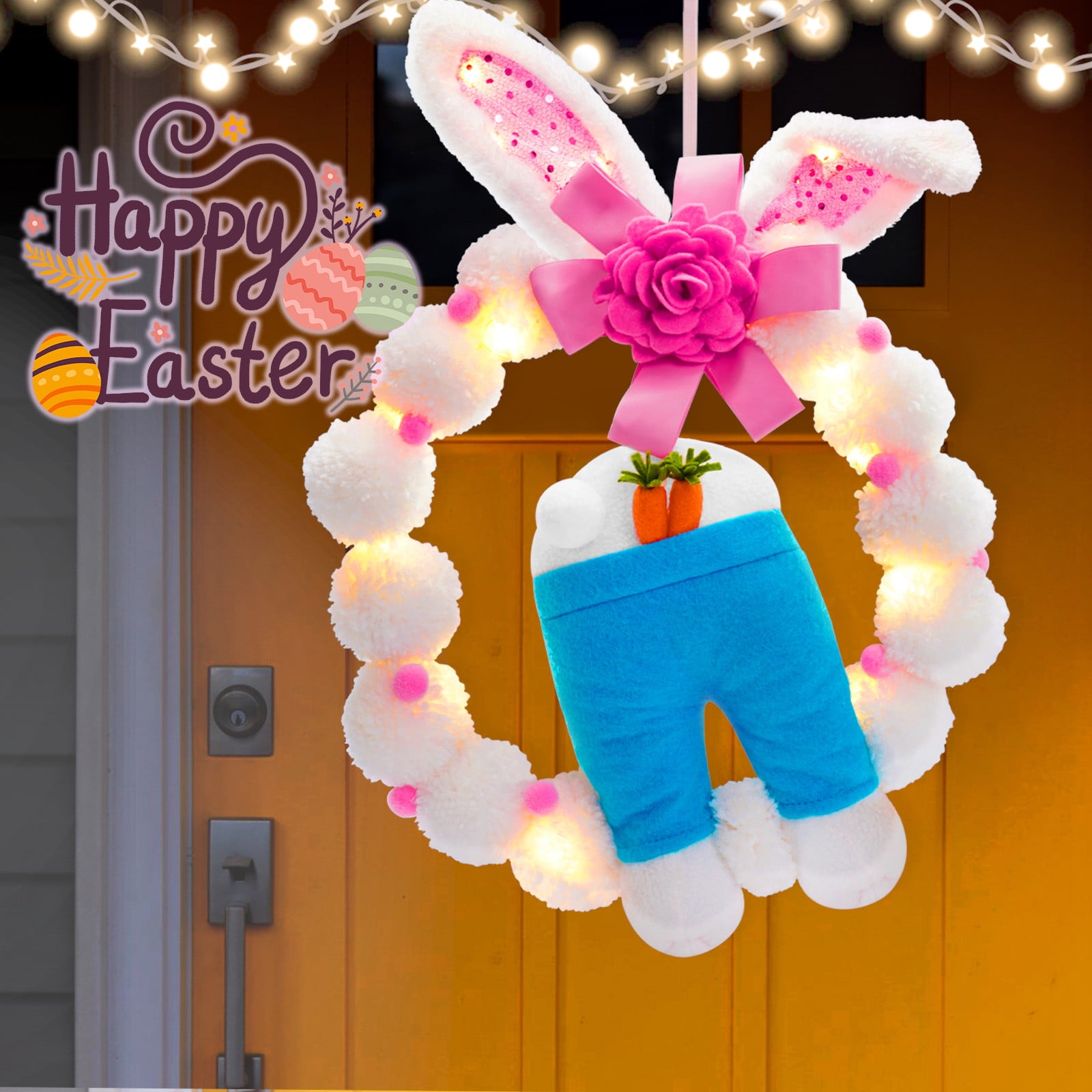 Easter Decor Easter Wreath Easter Bunny Plush Ornaments Ears Door Wall ...