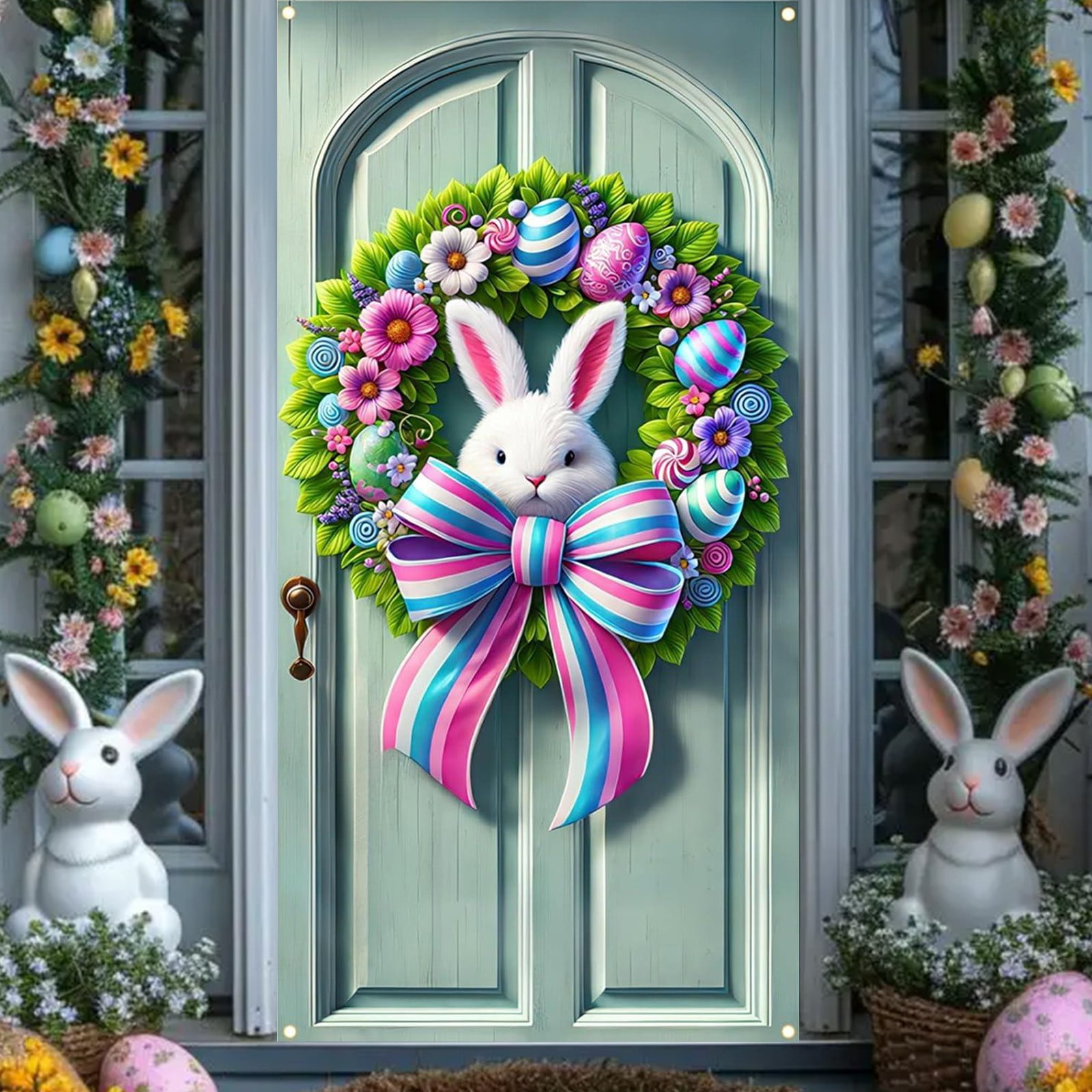 Easter Wreaths for Front Door, Easter Bunny Door Wreaths Bunny Decorations Outside Home Egg ...