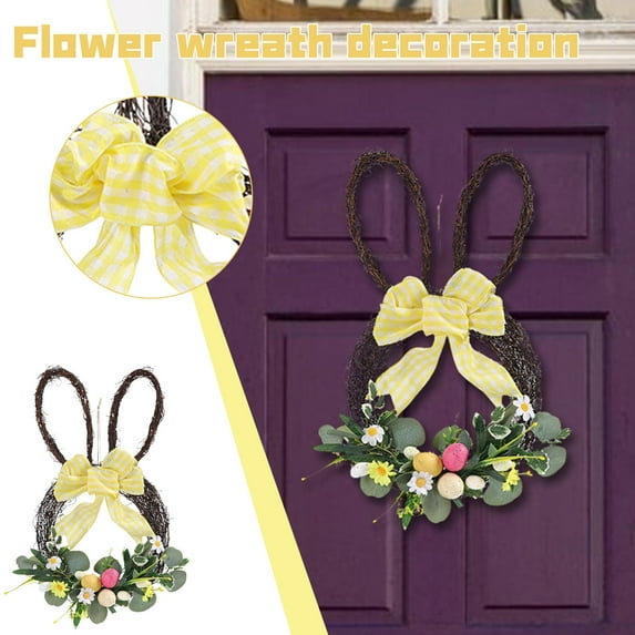 Easter Wreaths for Front Door, 17.7Inch Easter Bunny Shape Natural ...