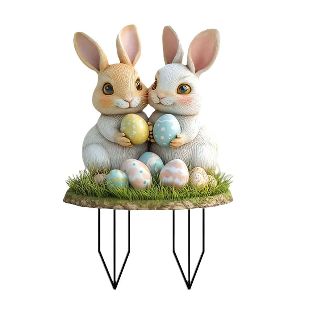 Easter Yard Signs - Bny Dective Garden Stakes, 2D Rabbits Happy Easter ...