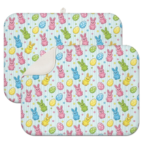 Easter and Bunnies Light Blue Stripe Pattern Dish Drying Mat 1 Pack ...