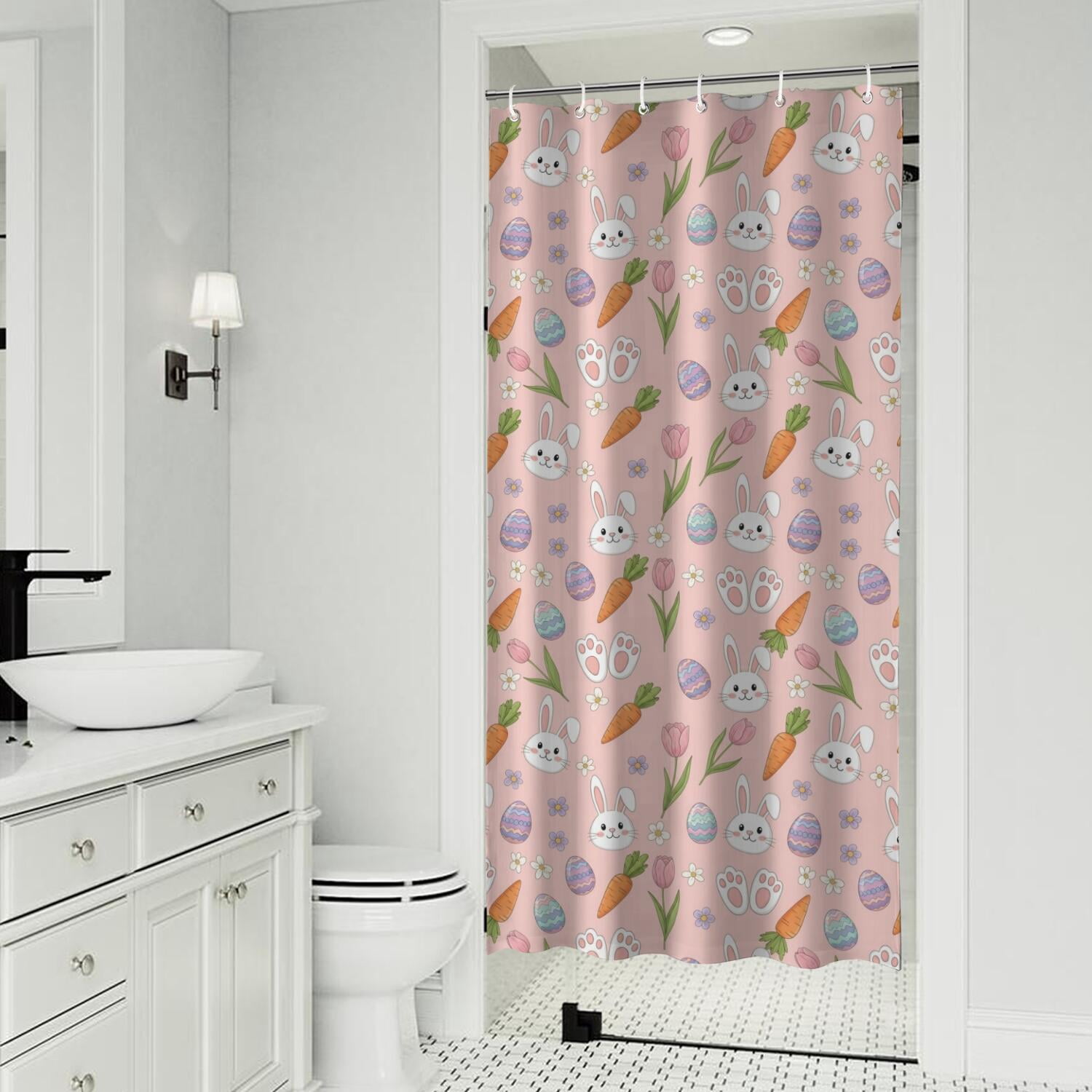 Easter and Bunny Paws Pink Pattern Shower Curtain 36"x72", Waterproof ...