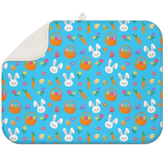 Easter and Carrots Bright Blue Pattern Dish Drying Mat 1 Pack, Ultra ...