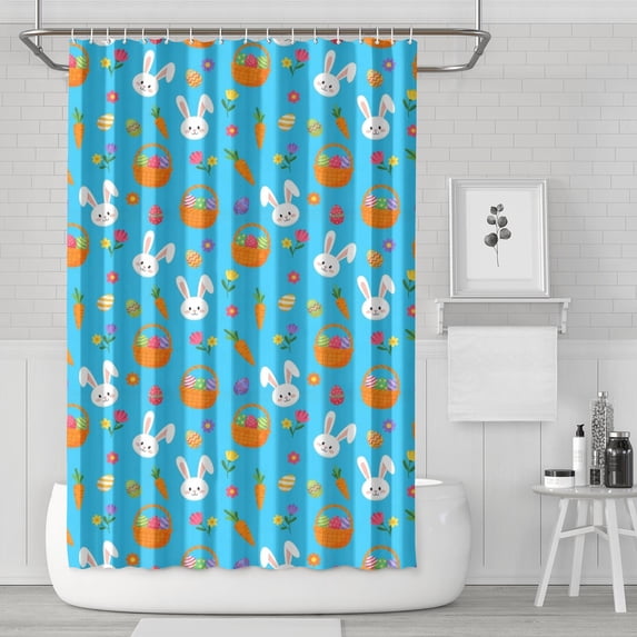 Easter and Carrots Bright Blue Pattern Shower Curtain 72"x72 ...