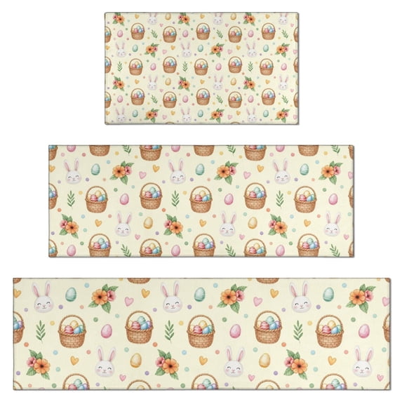 Easter and Easter Baskets Cream Yellow Pattern Kitchen Rugs Set Of 3 ...