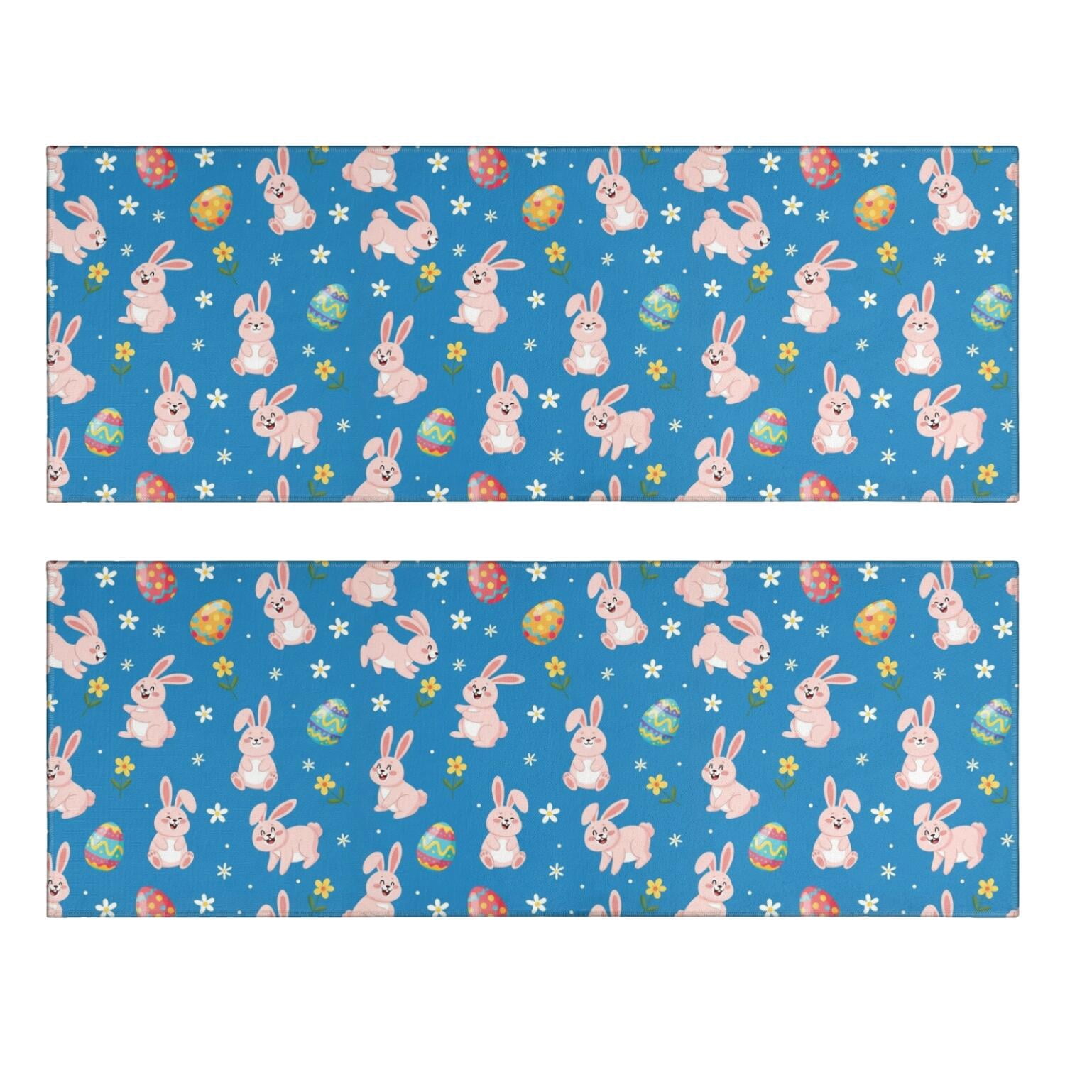 Easter and Pink Bunnies Blue Pattern Kitchen Rugs Set Of 2, 17"X47 ...
