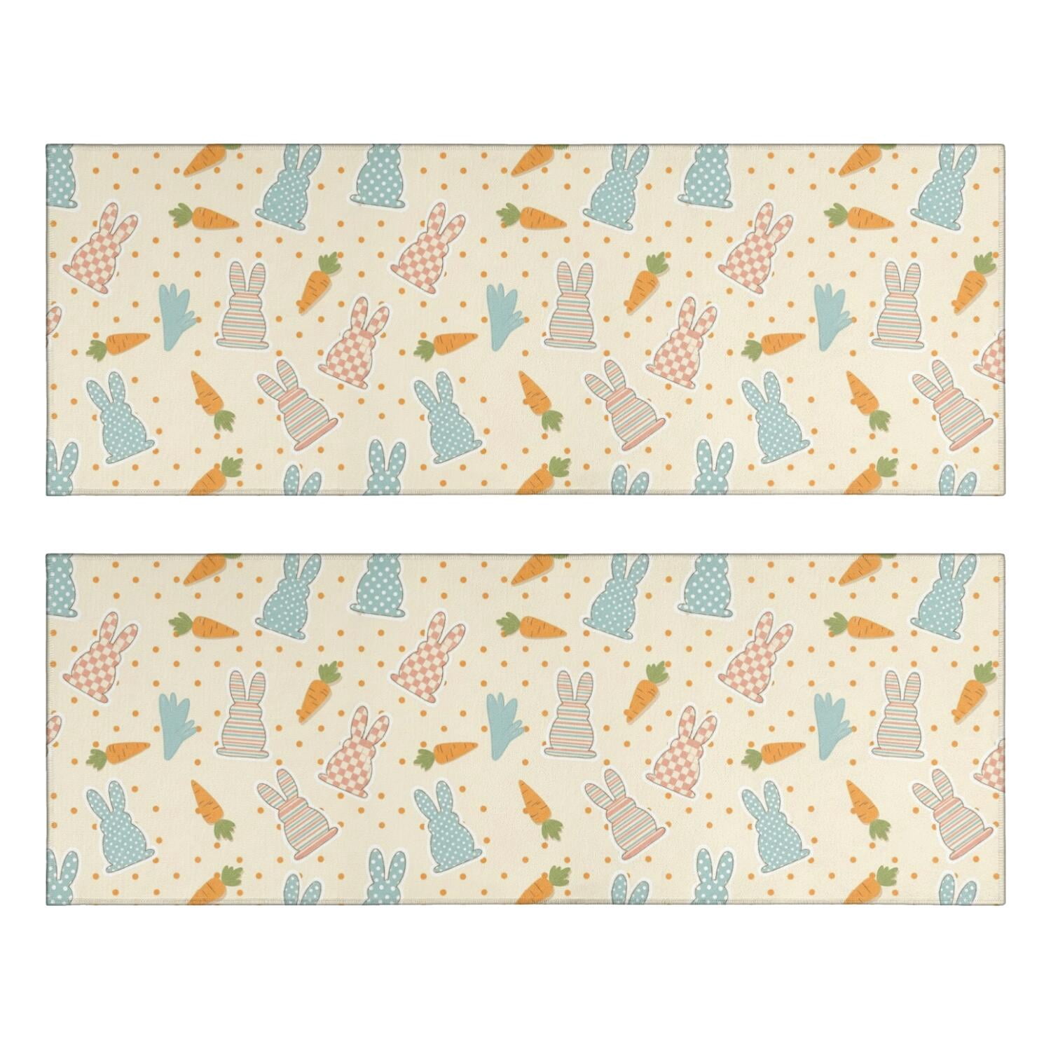 Easter and Polka Dots Cream Pattern Kitchen Rugs Set Of 2, 17"X47" Anti ...