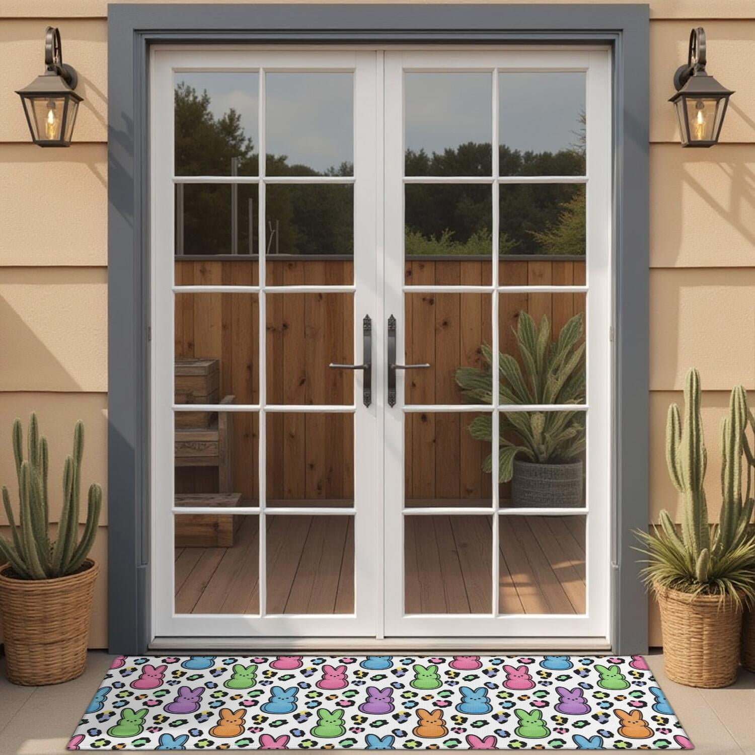 Easter and Rainbow Bunnies White Pattern Indoor Door Mat 16"x47 ...