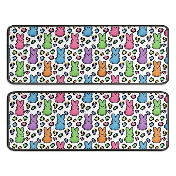 Easter and Rainbow Bunnies White Pattern Kitchen Rugs Set Of 2, 17"X47 ...