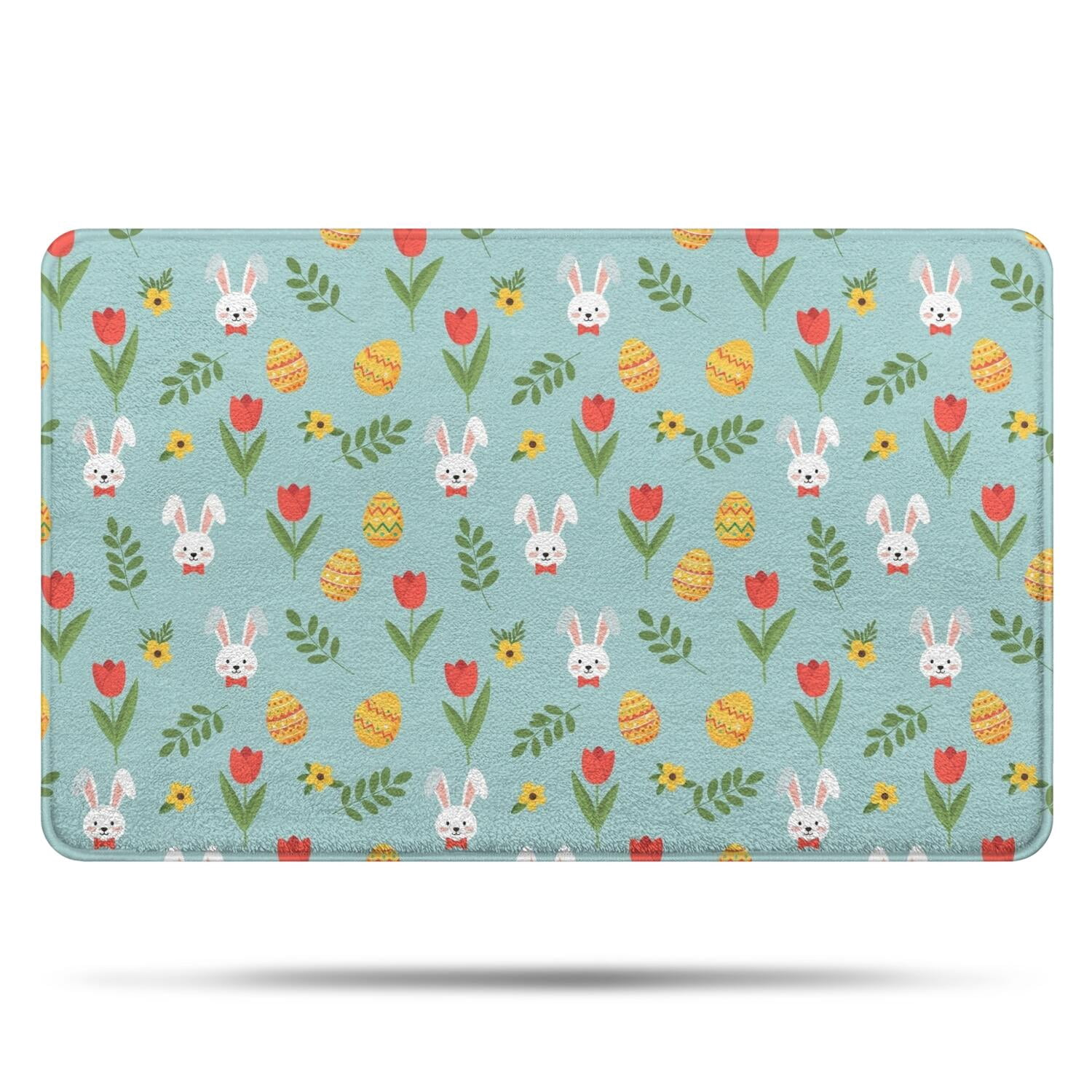 Easter and Tulips Light Blue Pattern Non-Slip Microfiber Bathroom Rug ...