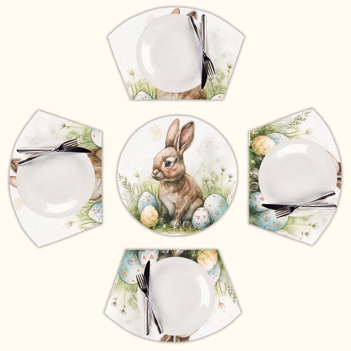 Easter bunny Beautiful flowers eggs Round Table Placemats Set Of 5 ...
