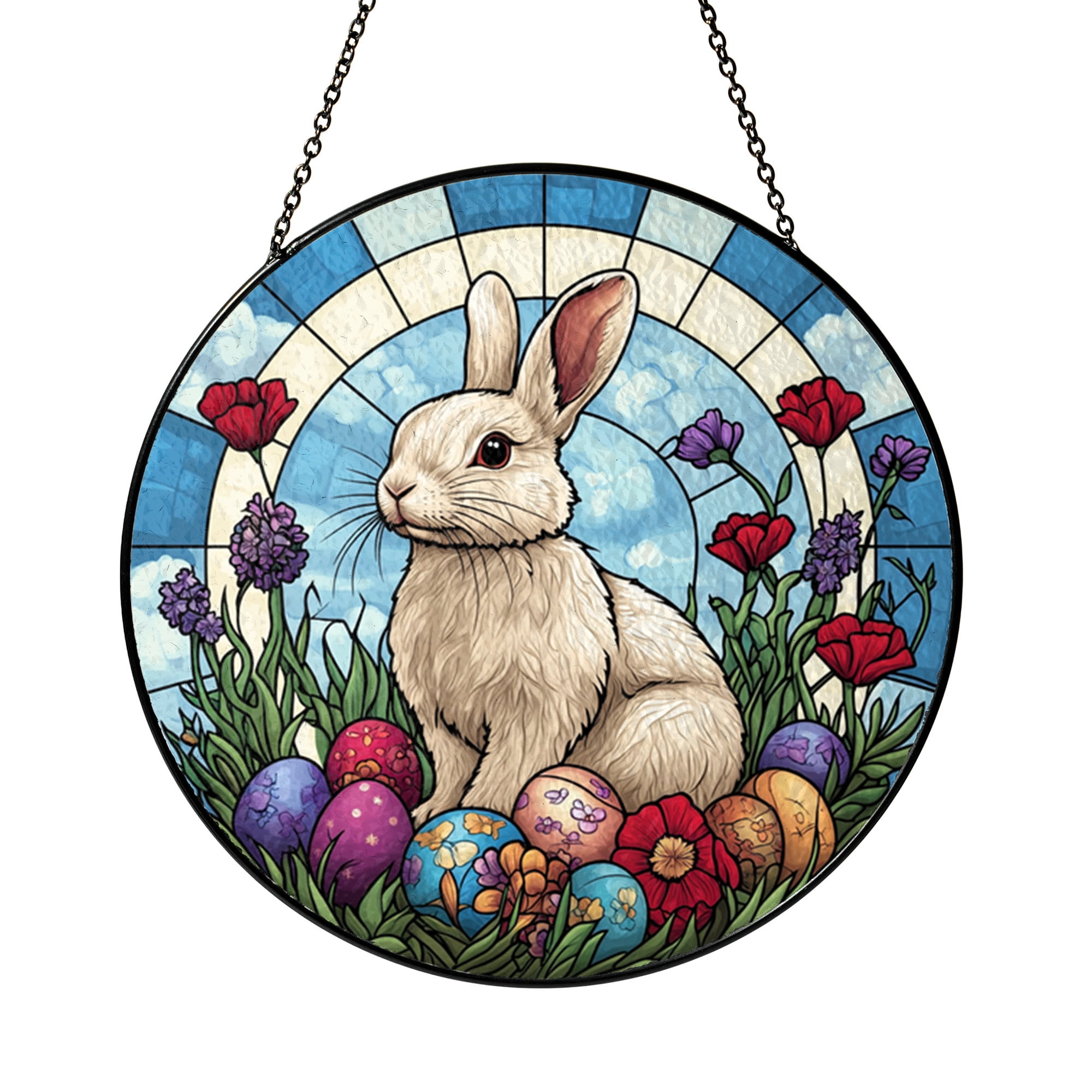 Easter bunny suncatcher, spring stained glass style window decor for ...