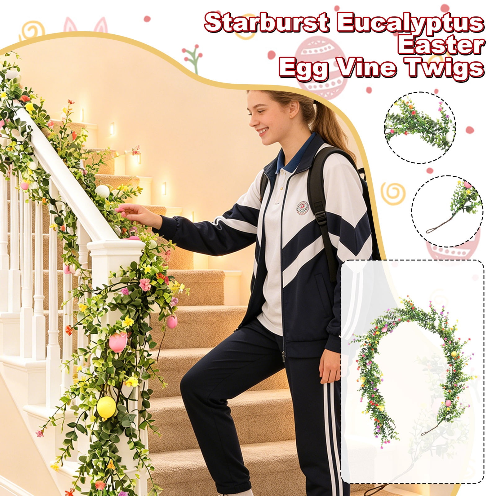 Easter decoration,1.8m Easter Egg-Shaped Wisteria Vine - Eucalyptus ...