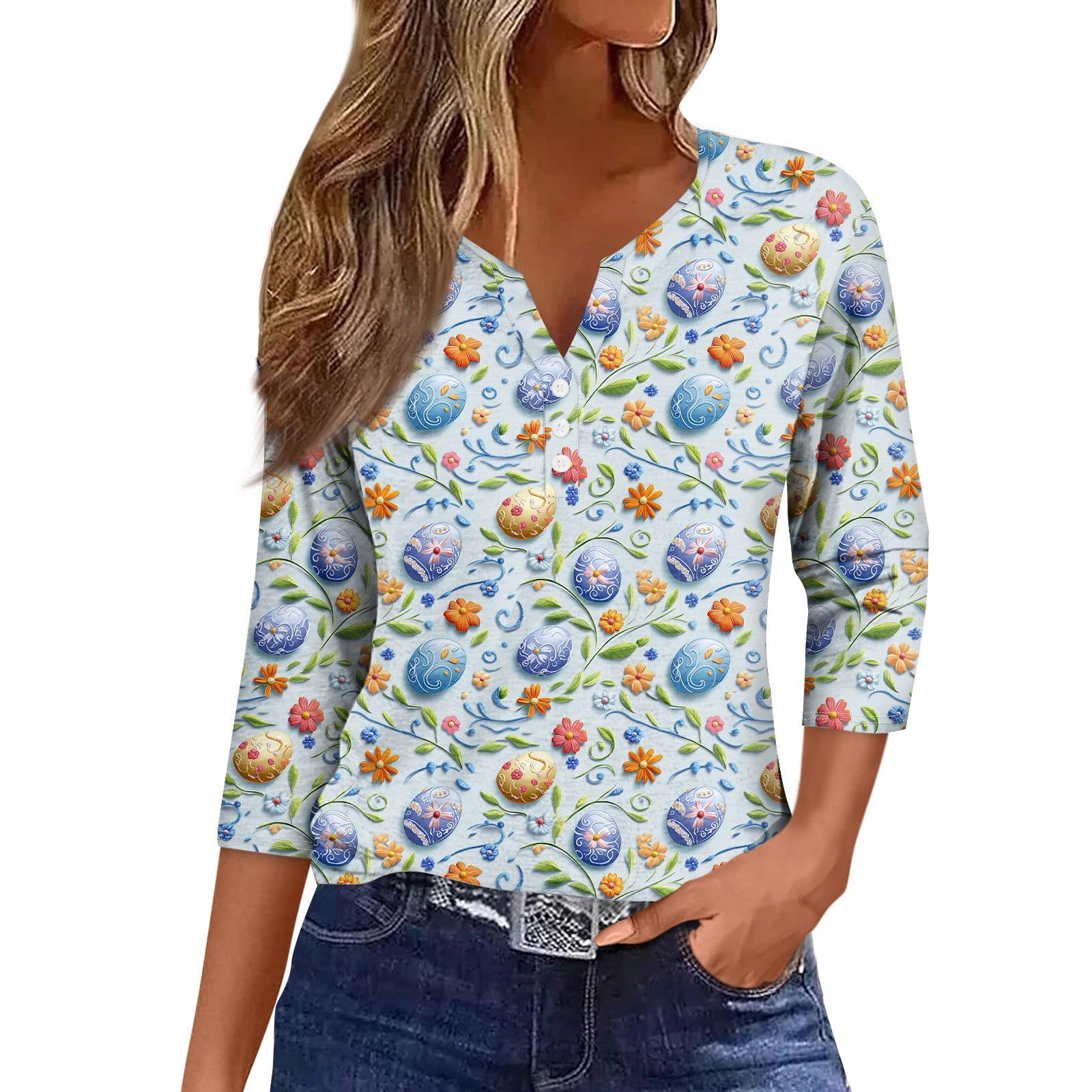 Easter short sleeve women's tops, loose casual Easter gorgeous egg ...