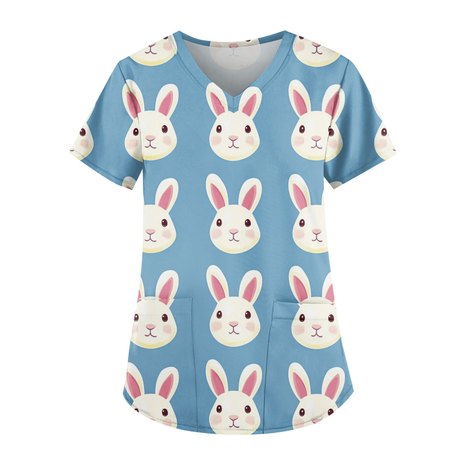 Easter Tops Women Bunny Print Nurse Uniform, V-Neck Stylish Casual ...