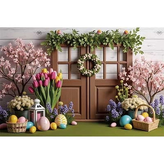 Easter02 Baby Childr Photo Background Wood Fce Door Egg Party ...
