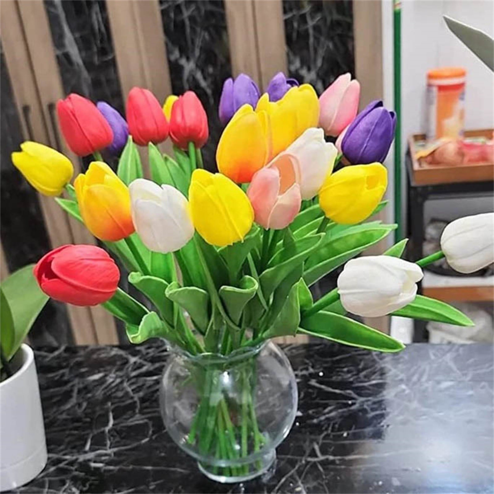 EasterNest 15 Pcs 13.7 Inch Multicolor Tulip Artificial Flower Stems ...
