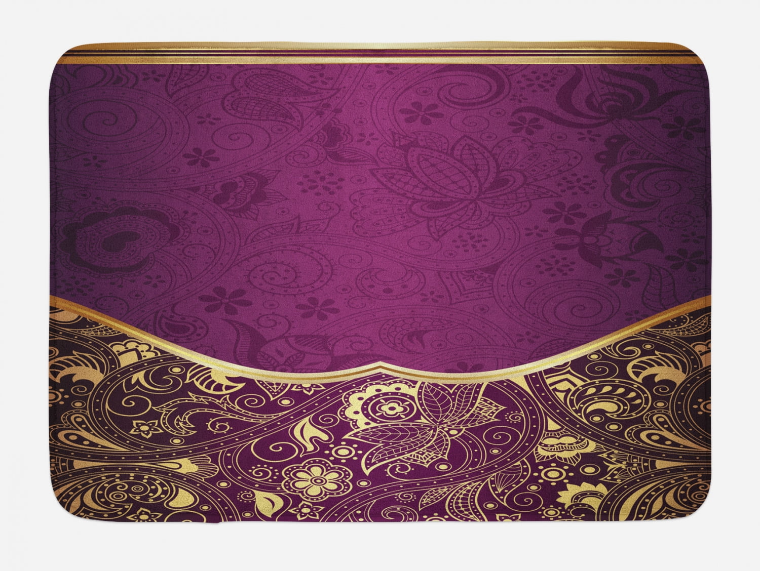 Eastern Bath Mat, Oriental and Abstract Swirly Floral Frame Artistic ...