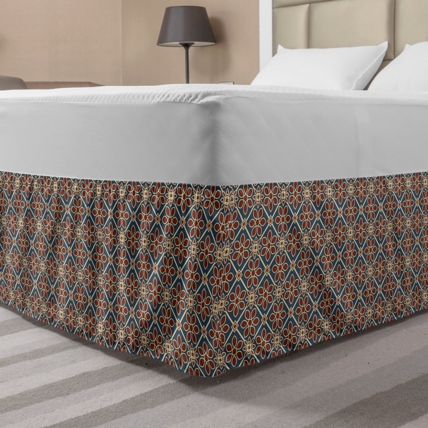 Eastern Bed Skirt, Mehndi Style Cultural Motif Swirled Curved Petals ...