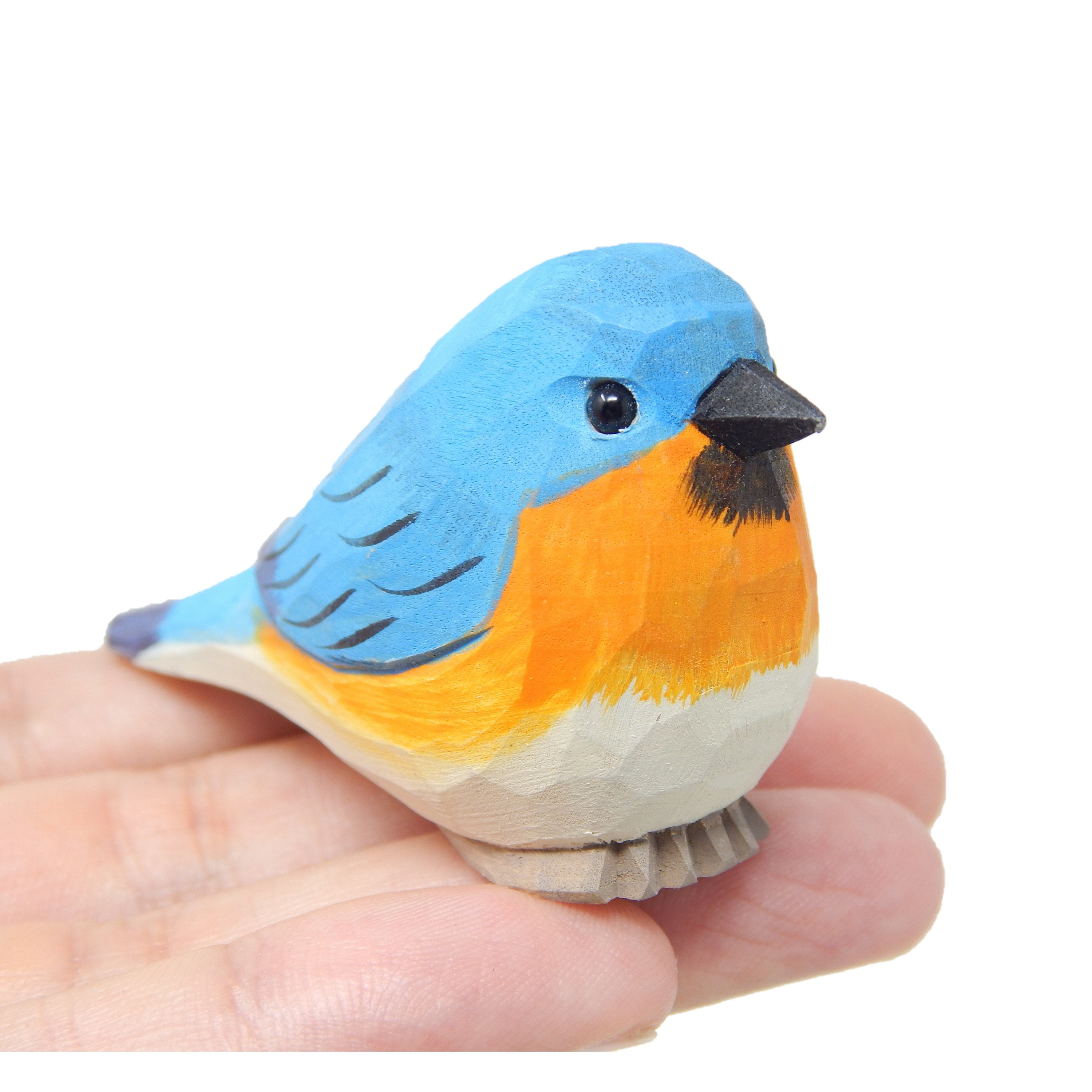 Eastern Bluebird Wood Figurine Miniature Garden Statue Bird Art Carved ...